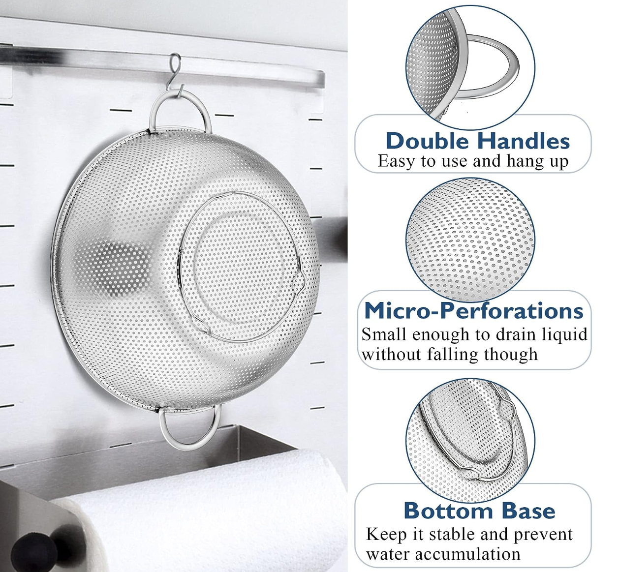 Stainless Steel Metal Colander Kitchen Food Drainer / Strainer / Sieve ...