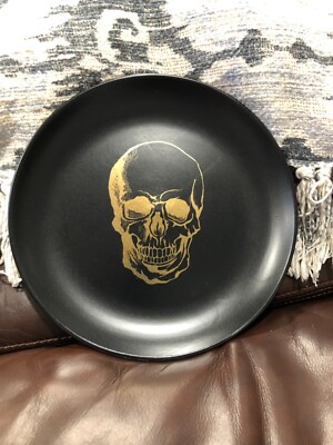 New CIROA Wicked Black & Gold Skull Skeleton Head 8” PLATE | eBay