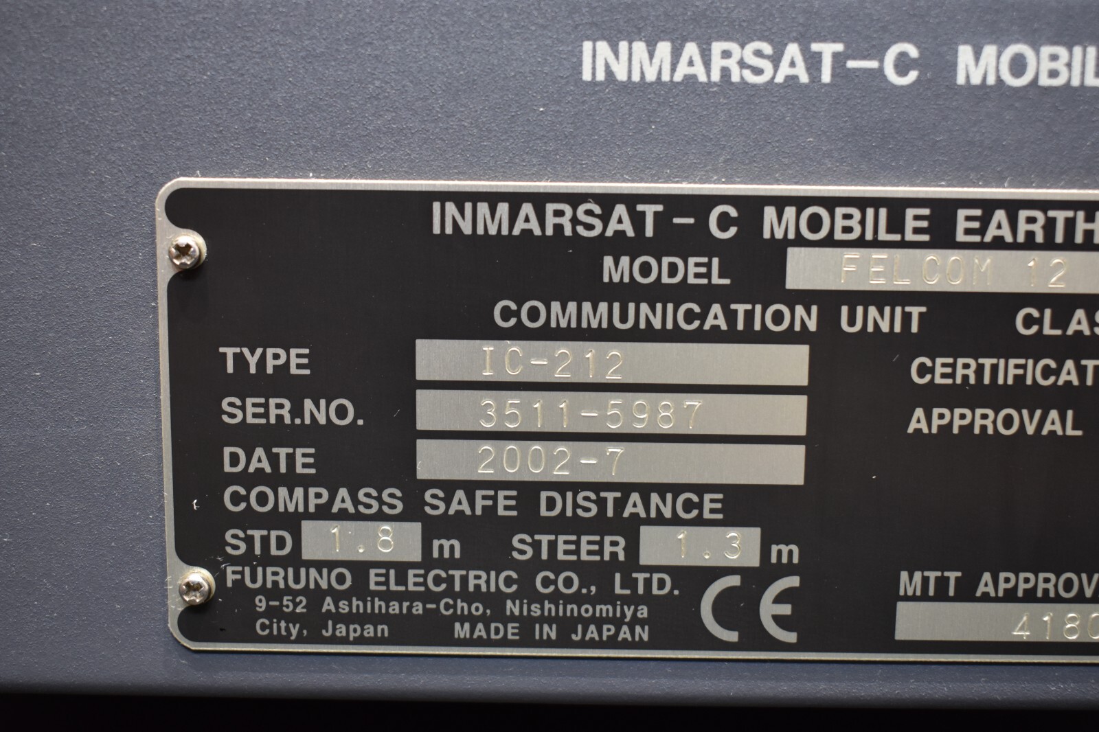 FURUNO FELCOM 12 TYPE IC-212 INMARSAT-C MOBILE EARTH STATION | eBay