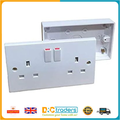 13A Double Wall Socket 2 Gang with Switched Plug & 25mm Pattress Back ...