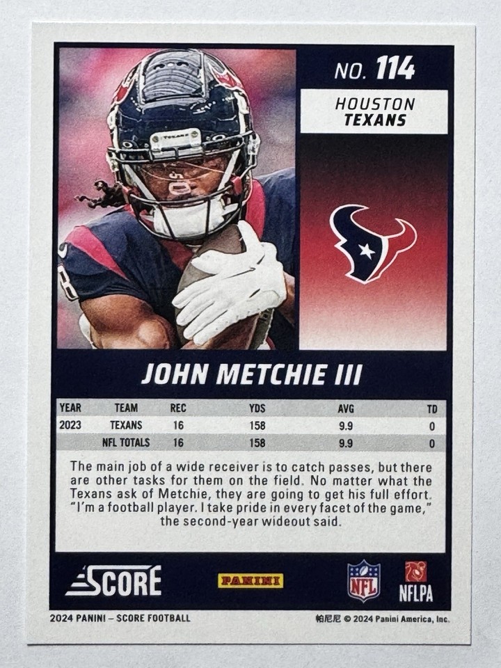 JOHN METCHIE III Houston Texans 2024 Panini Score Football Card #114 | eBay