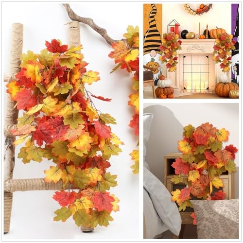 Artificial Maple Leaves Hanging Plants Fall Leaf Vines 4 Pack, Mix ...