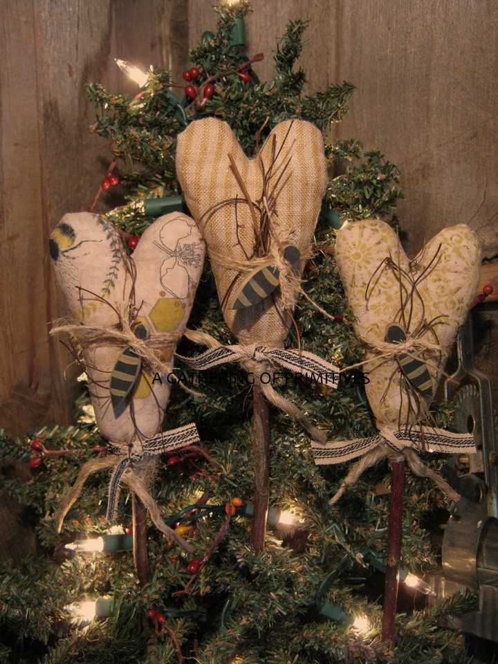 3 Primitive Handmade Wood BEE Heart Stick Poke Tuck OOAK | eBay