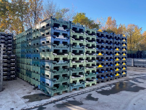 100 x SHALLOW MAGNUM CLASSIC K595 PLASTIC STORAGE FOLDING PALLET BOX ...