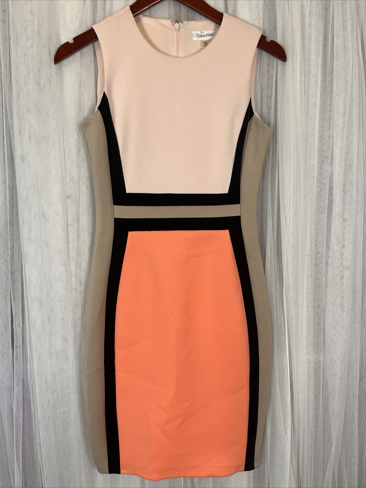 Calvin Klein Colorblock Peach Sheath Dress Women’s Size 4 Petite | eBay