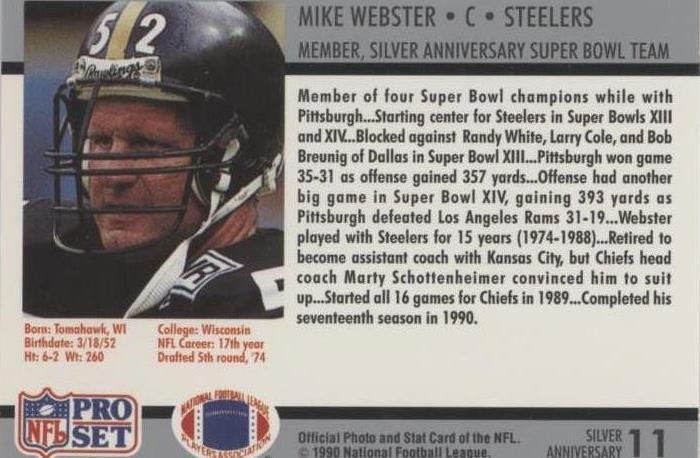 1990 Pro Set Super Bowl XXV Binder Set Mike Webster #11 for sale | eBay