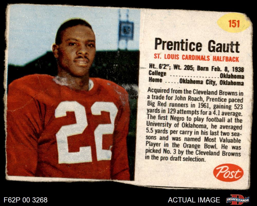 1962 Post Cereal #151 Prentice Gautt Cardinals-FB Oklahoma 1 - POOR | eBay