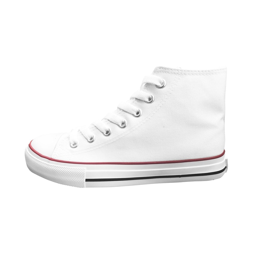 Women White Blank High Top Red Rubber Sole Cotton Canvas Sneakers ...