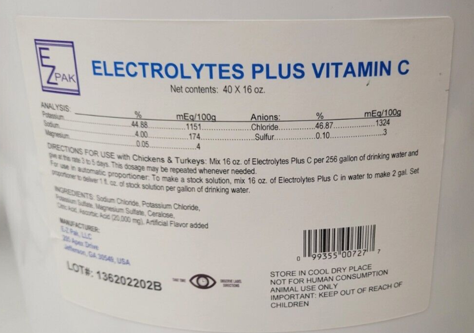 Electrolytes Plus + Vitamin C for Poultry Chickens & Turkeys (1 x 16oz ...