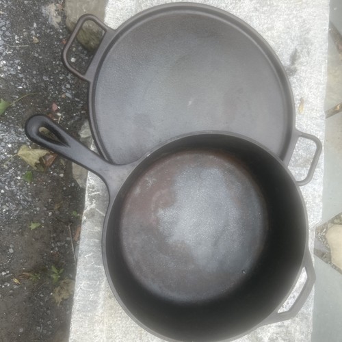 LODGE PAIR 14” Cast Iron Handled Skillet 14PR & 12x3.5” DEEP FRY PAN ...