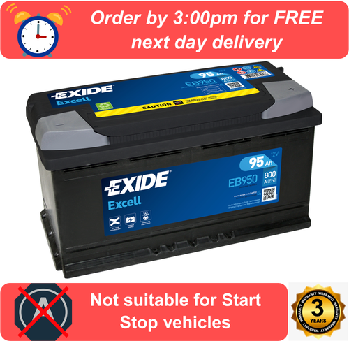EB950 EXIDE Excell Car Battery 019 Type Volkswagen Transporter 2.5 TDi ...