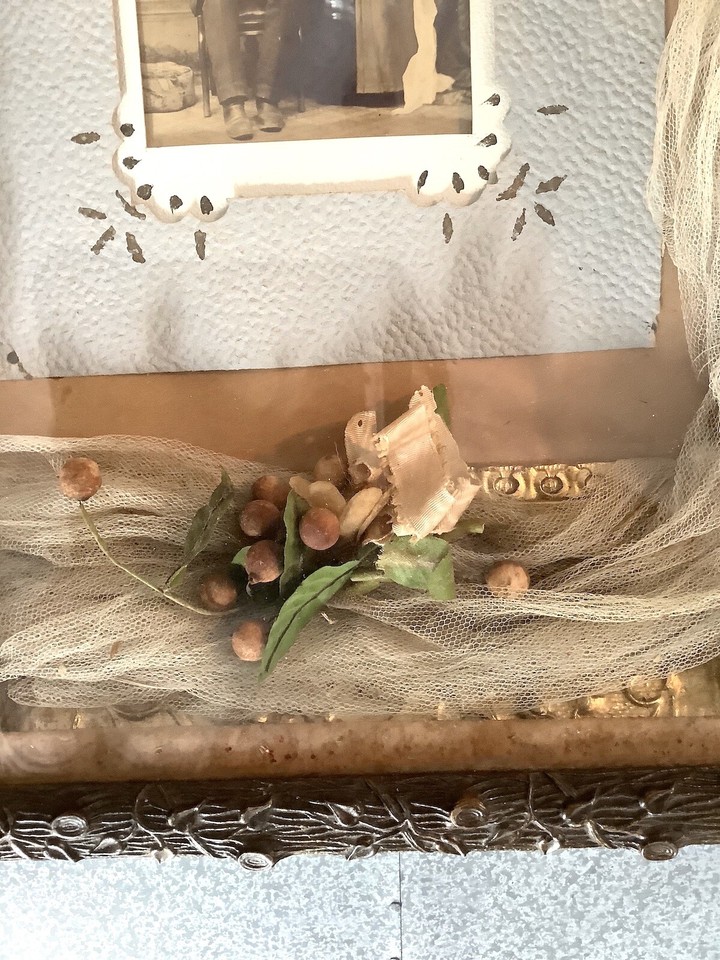 Antique Victorian Mourning Wedding Custom Shadow Box Wood Carved Gilt ...