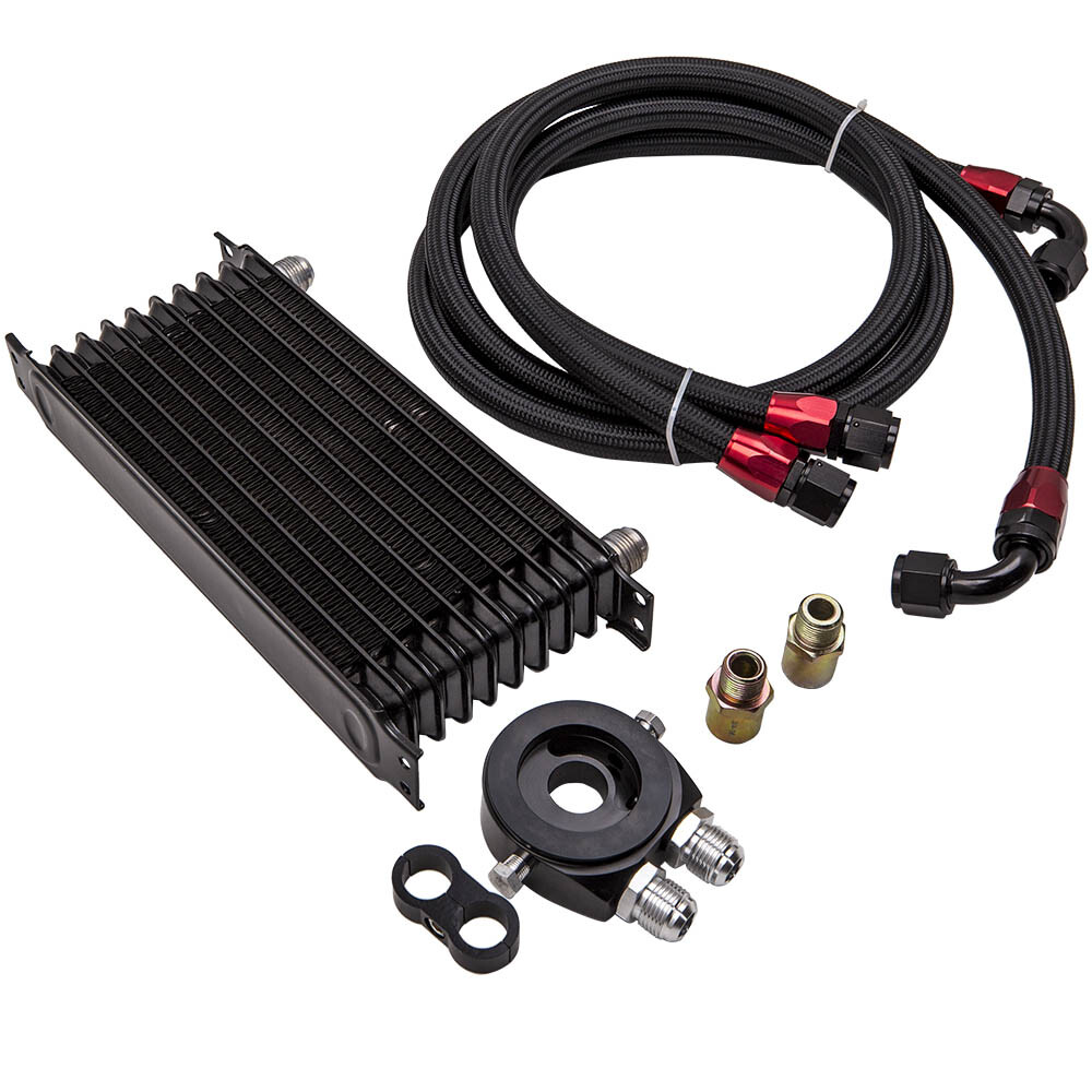 10 Row An10 Engine Black Oil Cooler Relocation Kit Filter Adapter ...