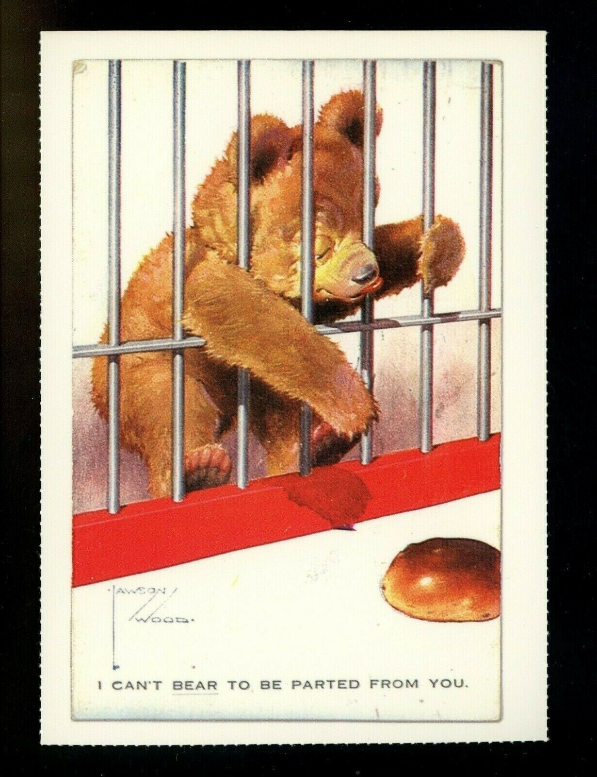 Teddy Bear chrome postcard Modern Reproduction Artist Signed Wood jail ...