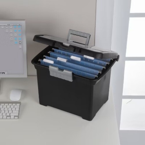 Medium Letter File Box Black: Plastic File Organizer with Handle Clear ...