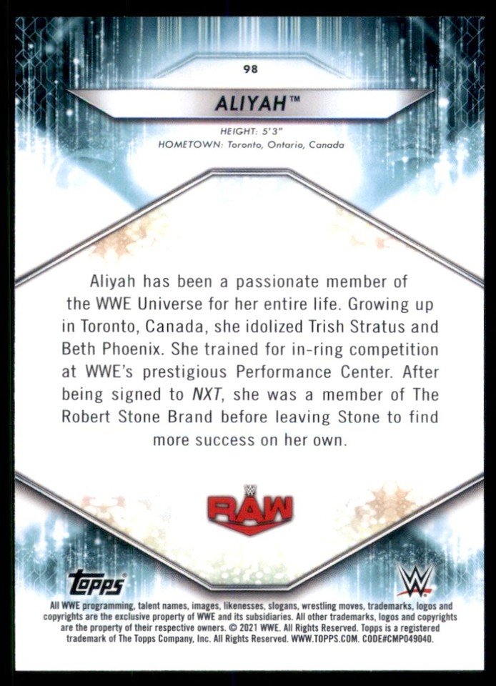 2021 Topps WWE Wrestling Card Aliyah #98 172998 | eBay