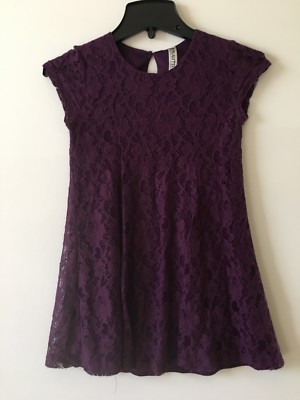 Girls "BEAUTEES" Cap Sleeve Dress Floral Lace Overlay Purple Exec. Cond ...