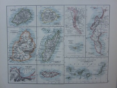 1914 MAP ~ ST HELENA ASCENNSION MAURITIUS MADAGASCAR CAPE TOWN CANARY ...