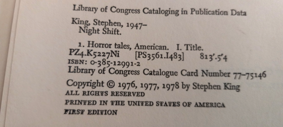 GRAIL COPY FIRST STEPHEN KING NIGHT SHIFT S52 1978 THE MOTH DARK TOWER ...