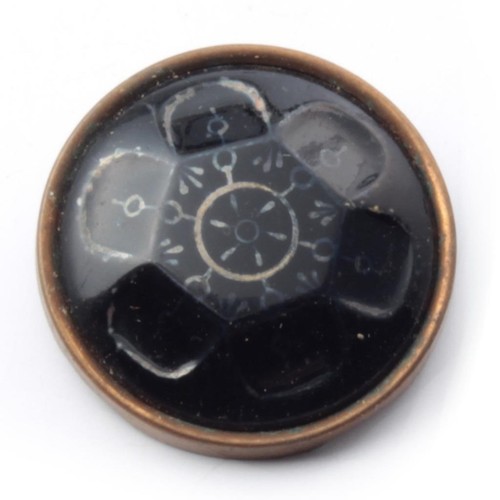 Czech Deco Vintage 2 part metal geometric painted black glass button ...