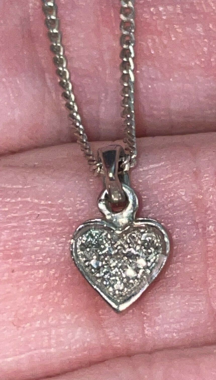 Bevilles Sterling Silver Dainty Heart with Tiny Diamond Necklace | eBay