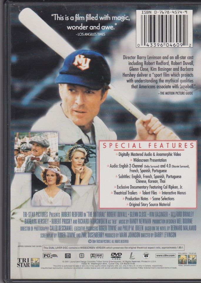 THE NATURAL DVD SPECIAL EDITION ROBERT REDFORD ROBERT DUVALL GLENN ...