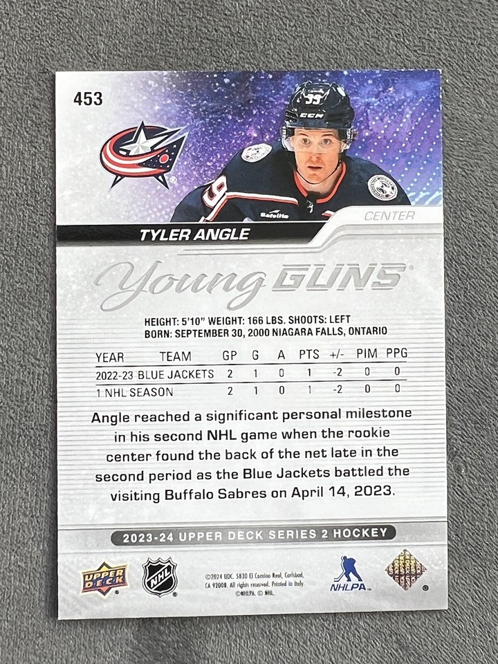 Tyler Angle RC, Young Guns #453 - 2023-24 Upper Deck Series 2 | eBay