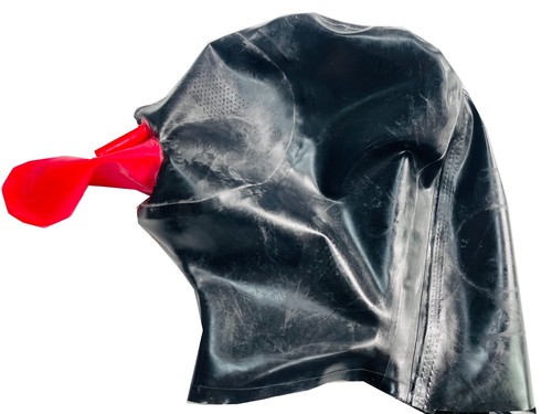 Latex gummi mask hood micropore eyes nose tube red mouth sheath 0.4mm ...