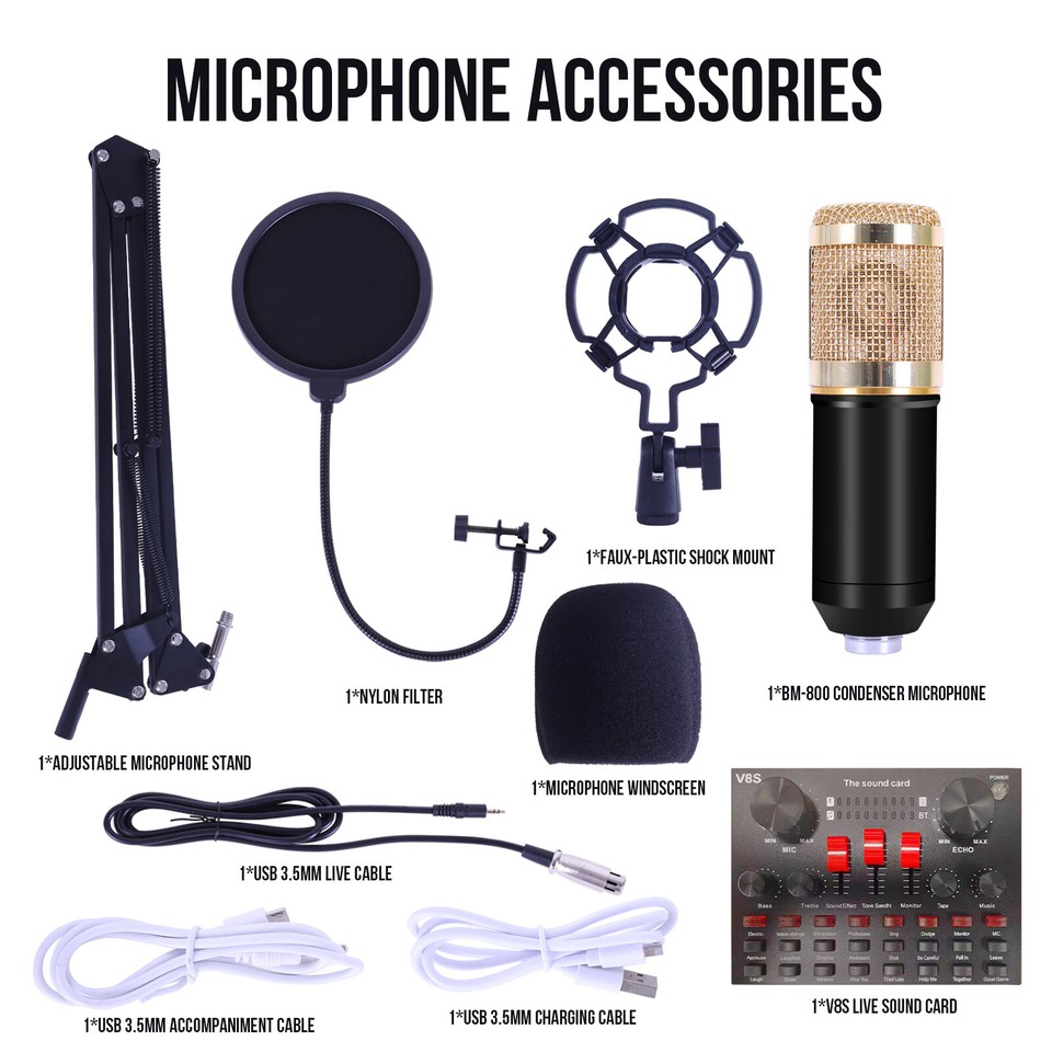 Earphone Studio Recording Kit Podcast Mixer Equipment Condenser ...