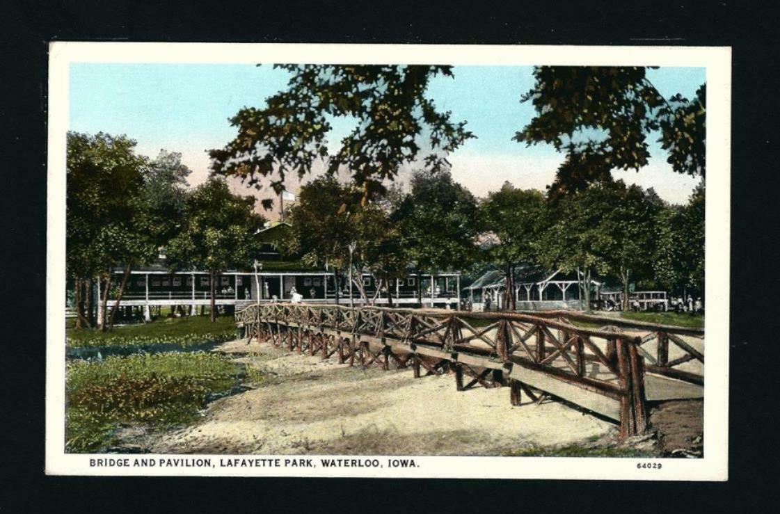 Waterloo Iowa IA 1920s Rustic Log Bridge across LaFayette Park Creek ...