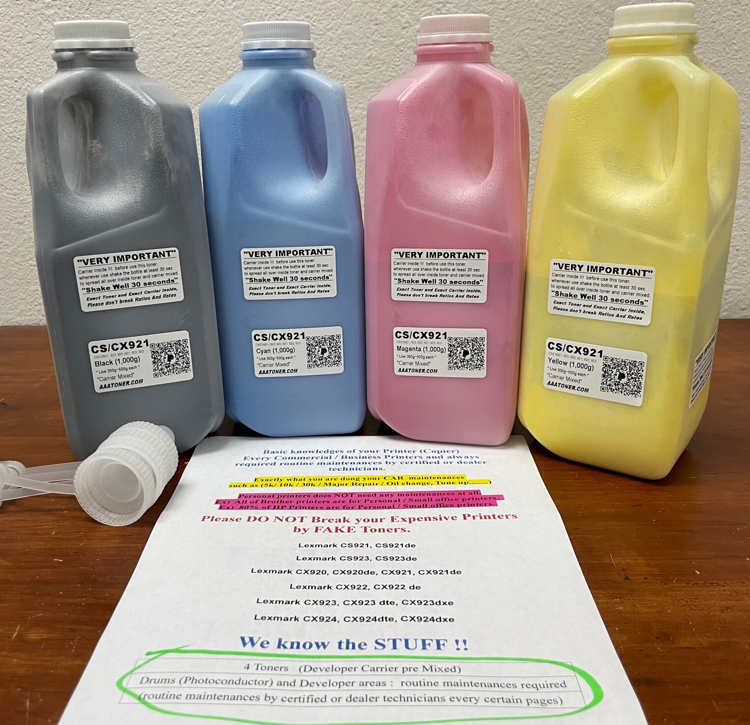 (1,000g x 4) Toner Refill for Lexmark CS/CX921 923 920 921 922 923 924 ...