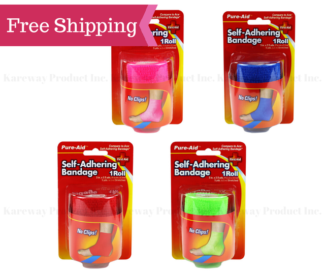 Pure-Aid Self Adhere Bandage Red 1 Roll 3" X 2.5 Yds 5y Stretch for ...