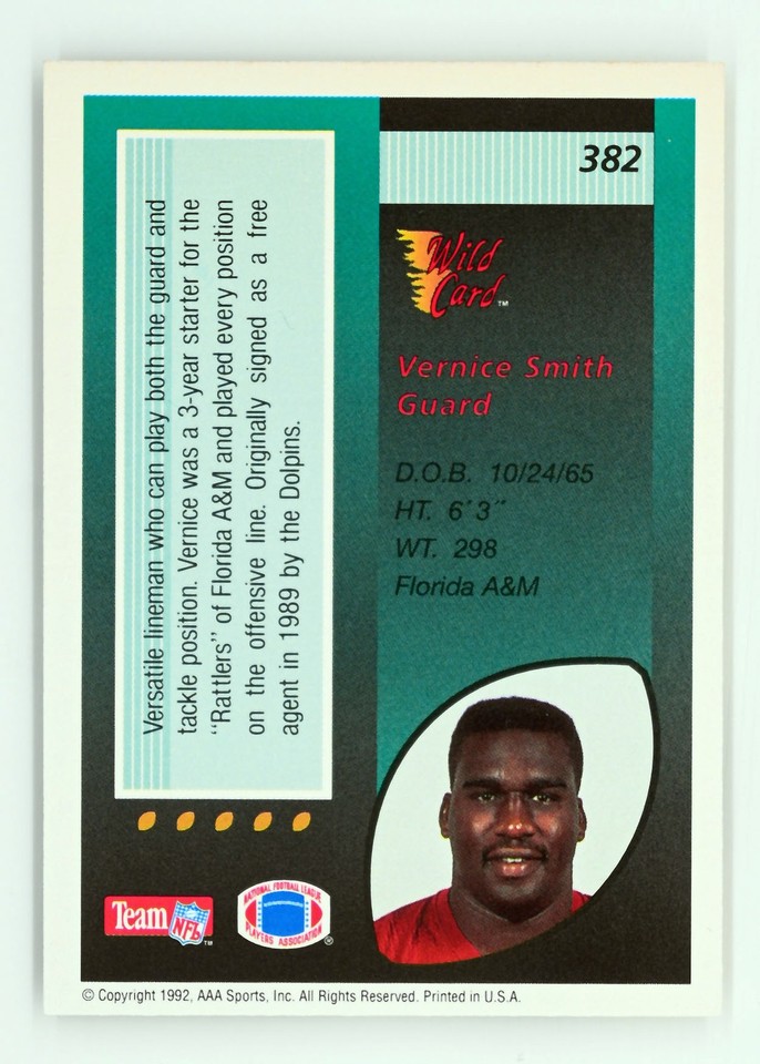 1992 Wild Card #382 Vernice Smith 10 Stripe Phoenix Cardinals | eBay
