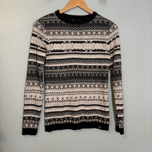 Neve Women Zoe Black White Snowflake Pattern Merino Wool Crewneck ...