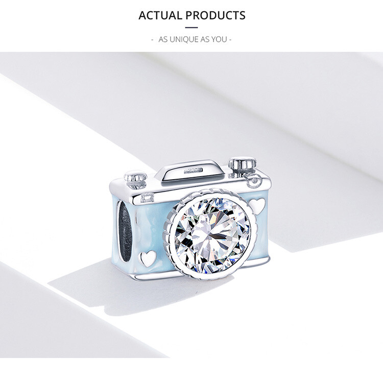 Voroco CZ Blue Camera Real 100% Sterling silver DIY Charm Bead Fit ...