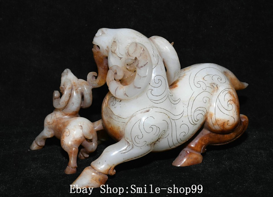 6.6" Old Han Dynasty Natural Hetian Jade Carved Sheep Goat Animal ...