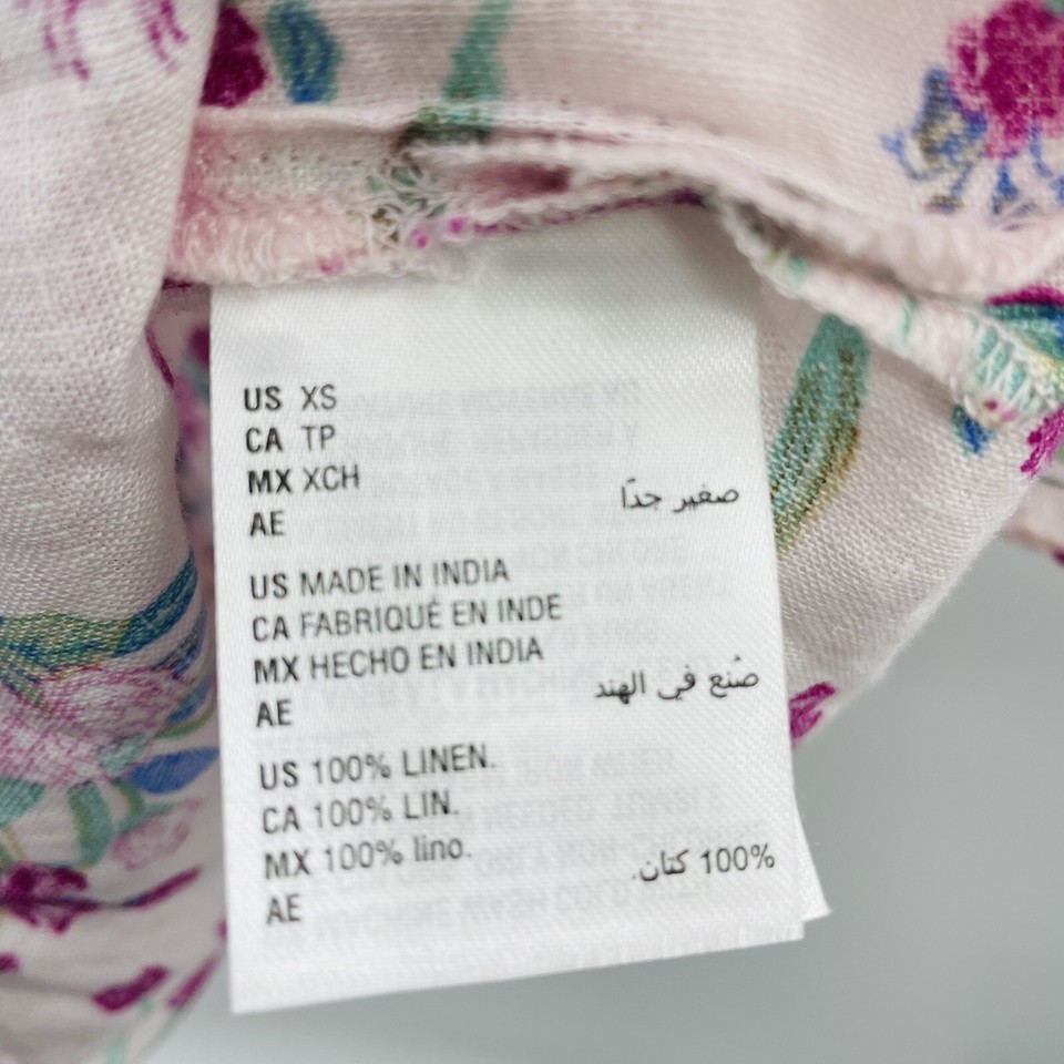 Charter Club Womens Size XS Floral Printed Button-Front Linen Top Pink ...