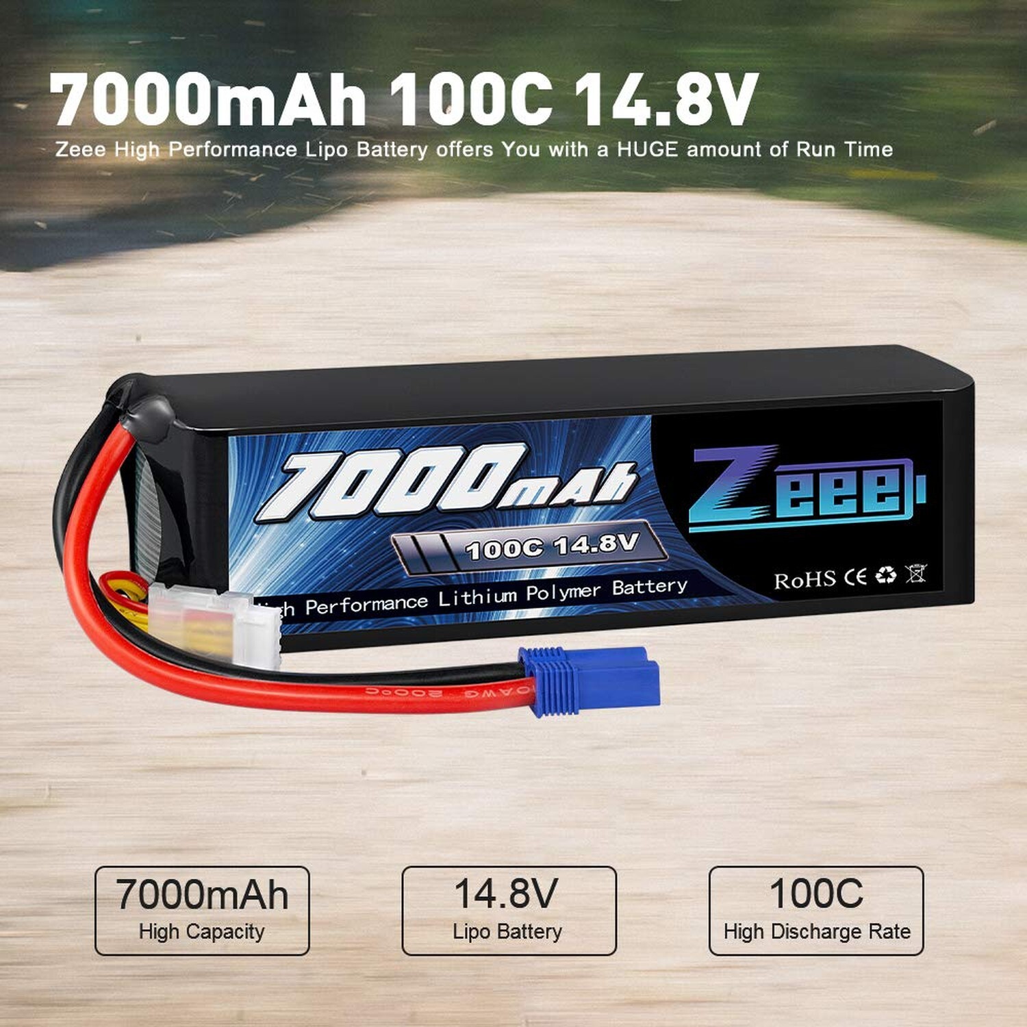Zeee 4S Lipo Battery 7000mAh 14.8V 100C Soft Case RC Battery with EC5 ...