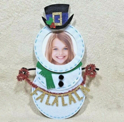 Christmas Tree Ornament Photo Picture Frame 7" Snowman Felt Hanger 2 1/ ...