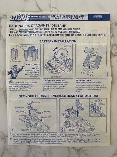 VTG GI Joe Crossfire Radio Control Blueprints Instructions Sheet ONLY ...