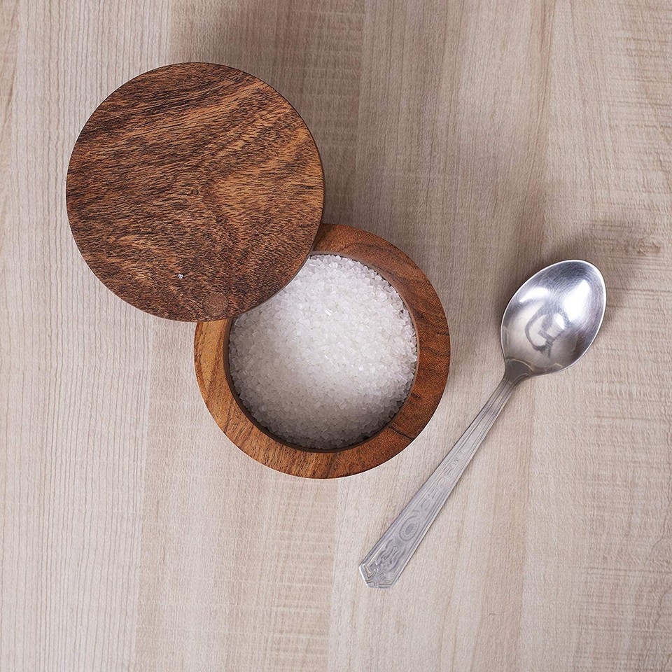 Wooden Salt Box Kitchen Dining Table Spice Herb Container Salt & Pepper ...