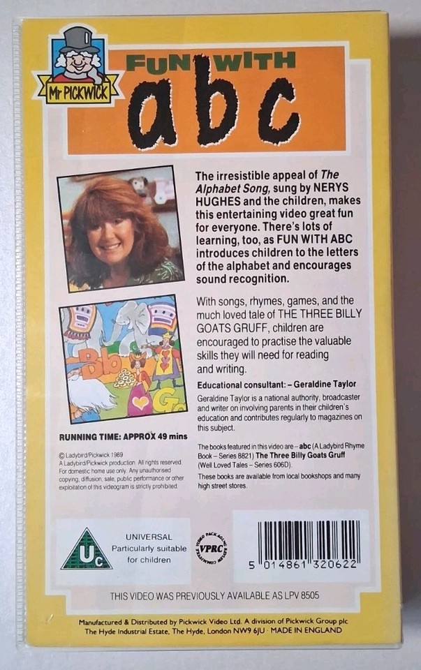 FUN WITH ABC PICKWICK VIDEO VHS NERYS HUGHES 1989 49 MINS LEARNING THE ...
