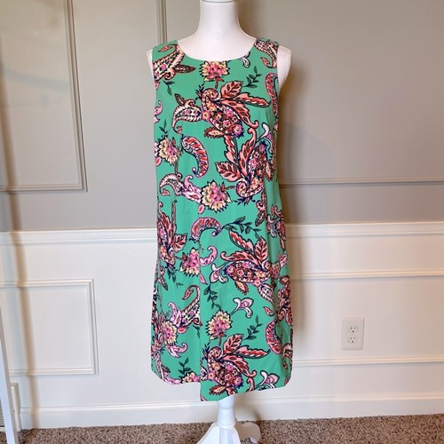 Roz & Ali sleeveless 10 dress shift a line green bright paisley floral ...