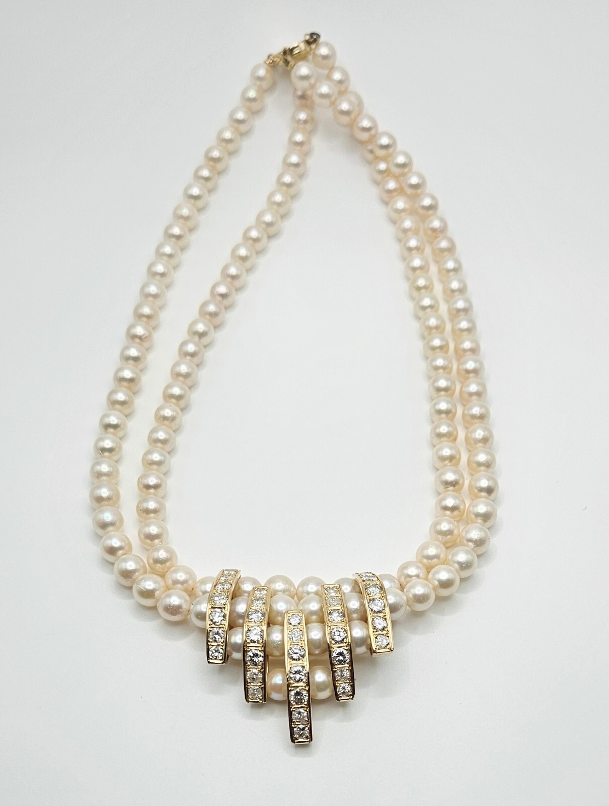 14k solid gold double pearl strand necklace w/approximately 7 carats of ...
