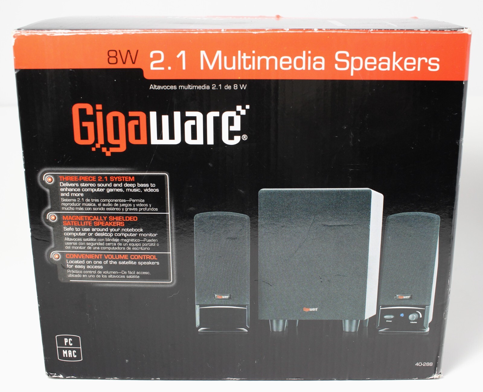 Gigaware 8w 2.1 Multimedia Computer/Laptop Speaker Set 3-Piece 40-288 ...