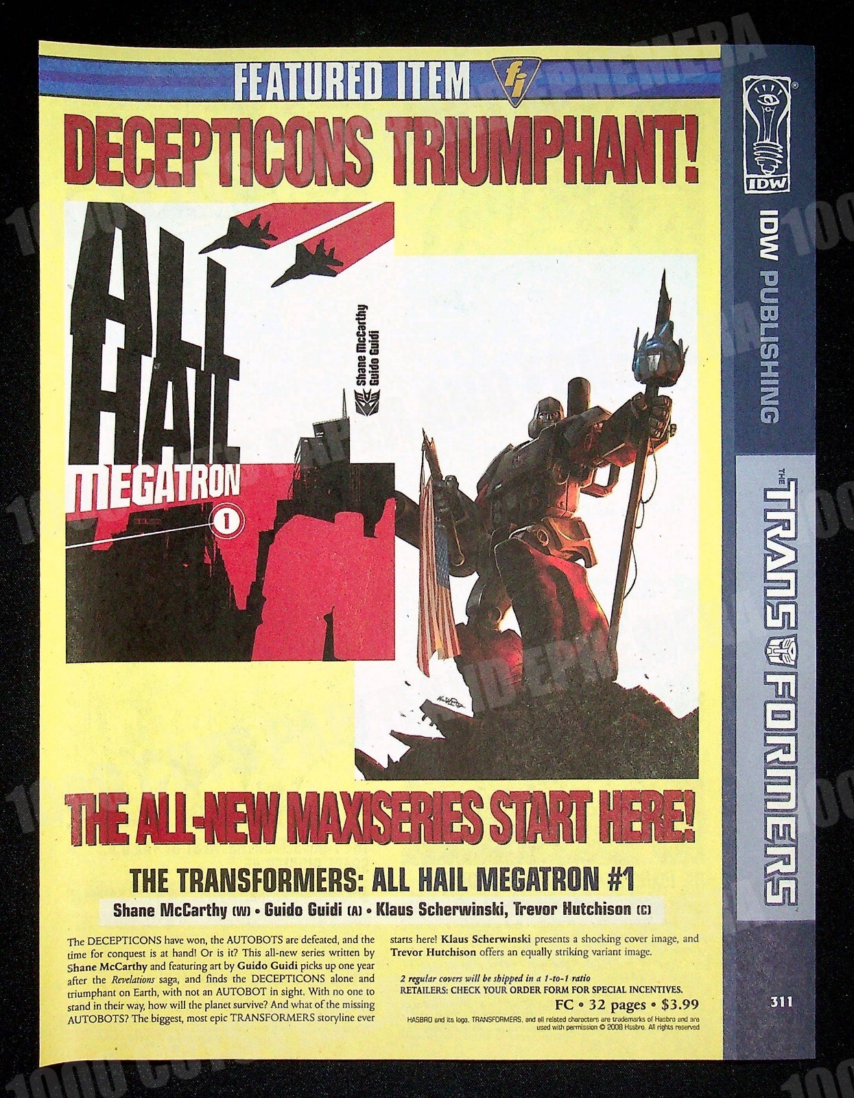 Transformers All Hail Megatron IDW Comics 2008 Print Magazine Ad Poster ...