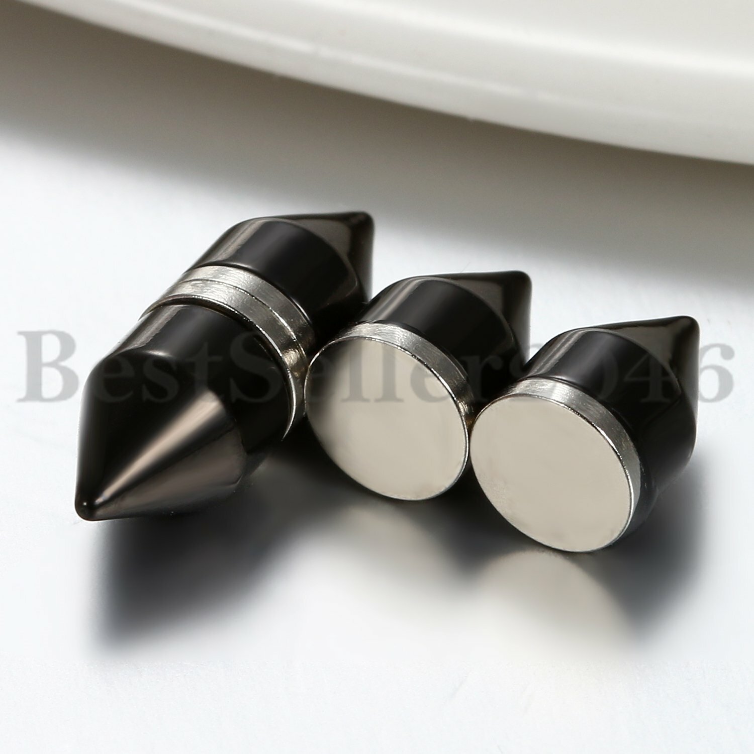 2pcs Punk Biker Men Boys Bullet Non Piercing Ear Stud Clip On Magnetic ...