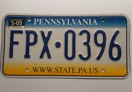 🐾 1999 PENNSLYVANIA "PASSENGER" LICENSE PLATE (FPX-0396) W/05 RENEW ...