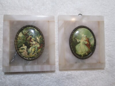 Vintage Miniature Celluloid Art Prints Metal Gold Tone Frame Set Of Two ...