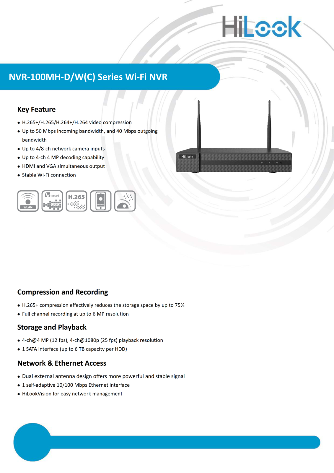HiLook 8 Channel Wireless NVR Recorder 4MP H.265 NVR-108MH-D/W By ...